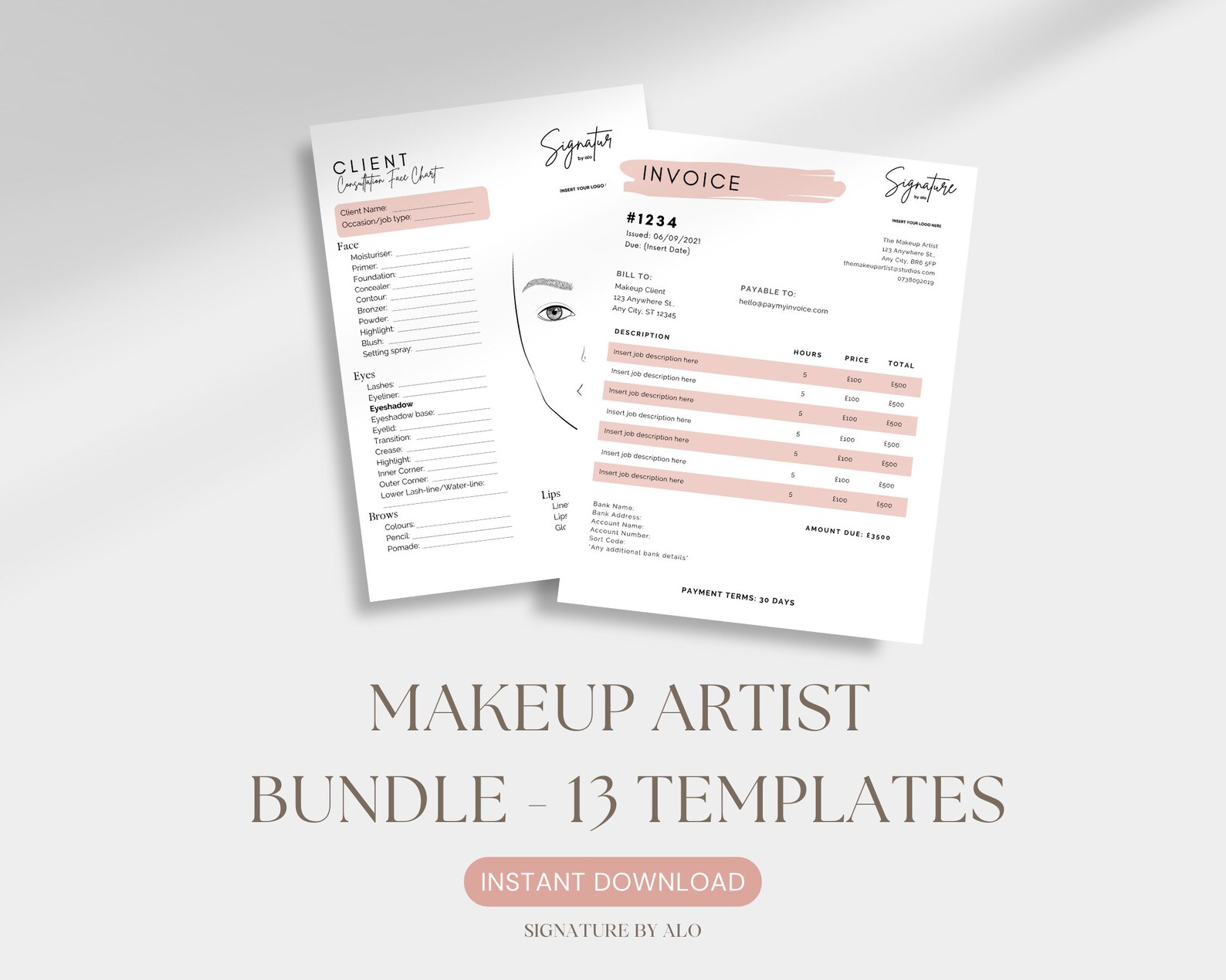 MAKEUP ARTIST Form BUNDLE Client Consultation, Face Chart, Income Sheet ...
