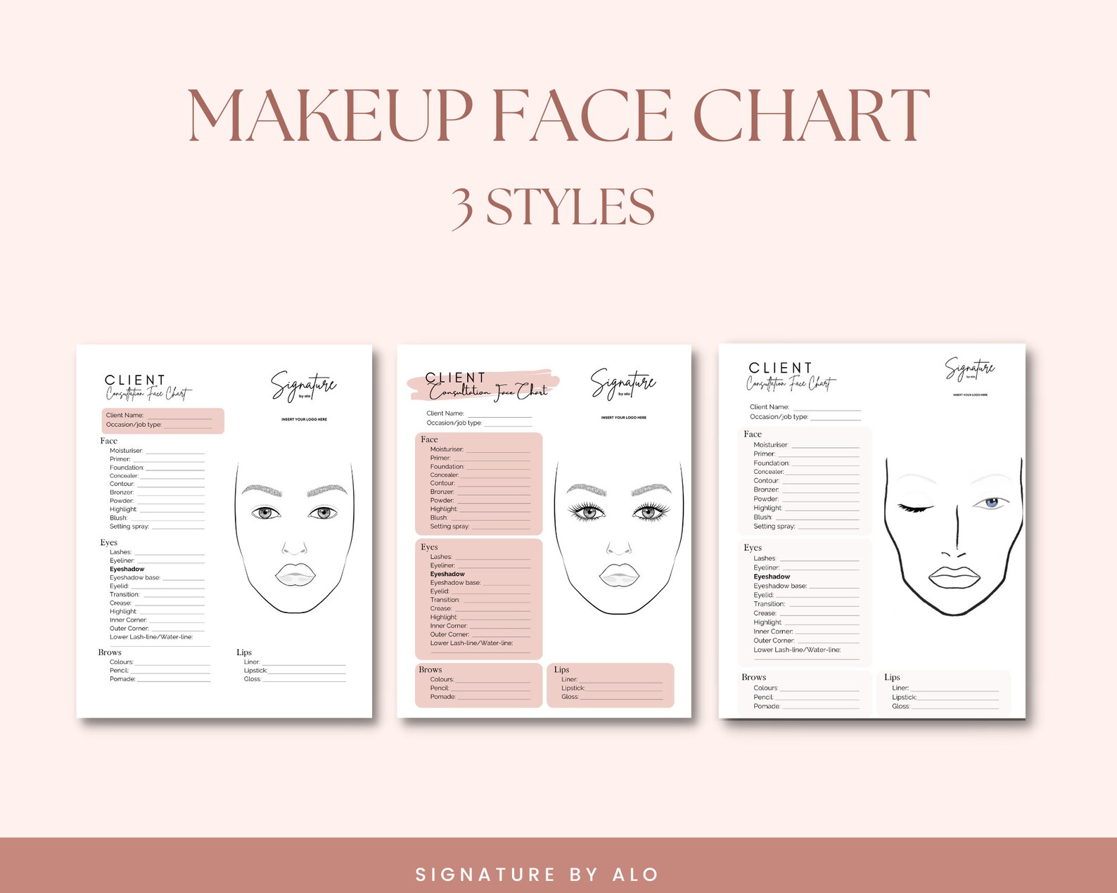 FACE CHART Makeup Artists 3 TYPES of Face Shapes - Pdf, Print of Png ...