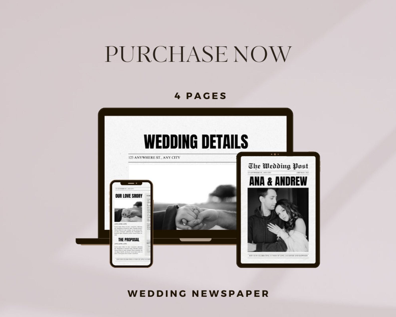 4 Page Wedding Newspaper Template Itinerary & Timeline Program ...