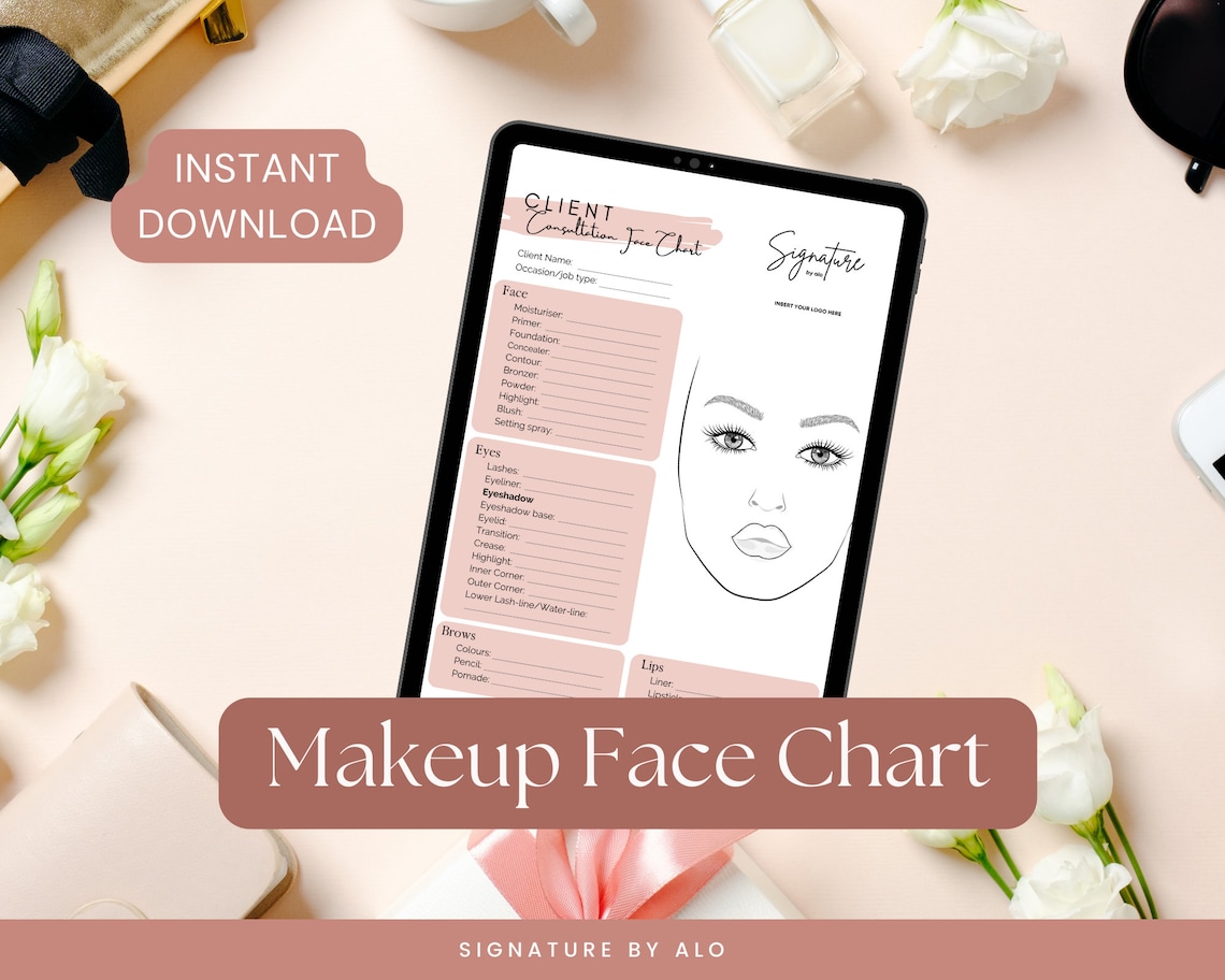 FACE CHART Makeup Artists 3 TYPES of Face Shapes - Pdf, Print of Png ...