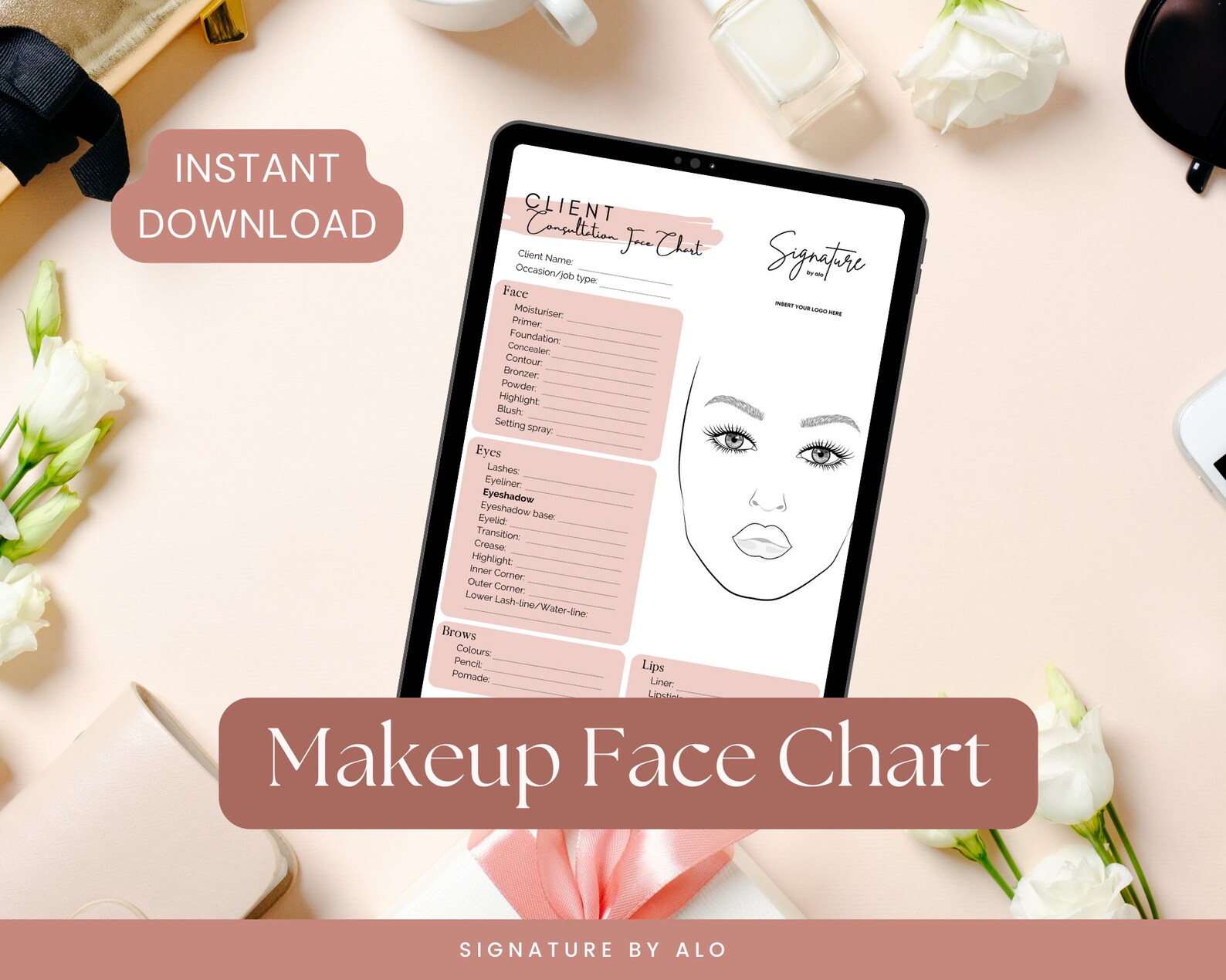 FACE CHART Makeup Artists 3 TYPES of Face Shapes - Pdf, Print of Png ...