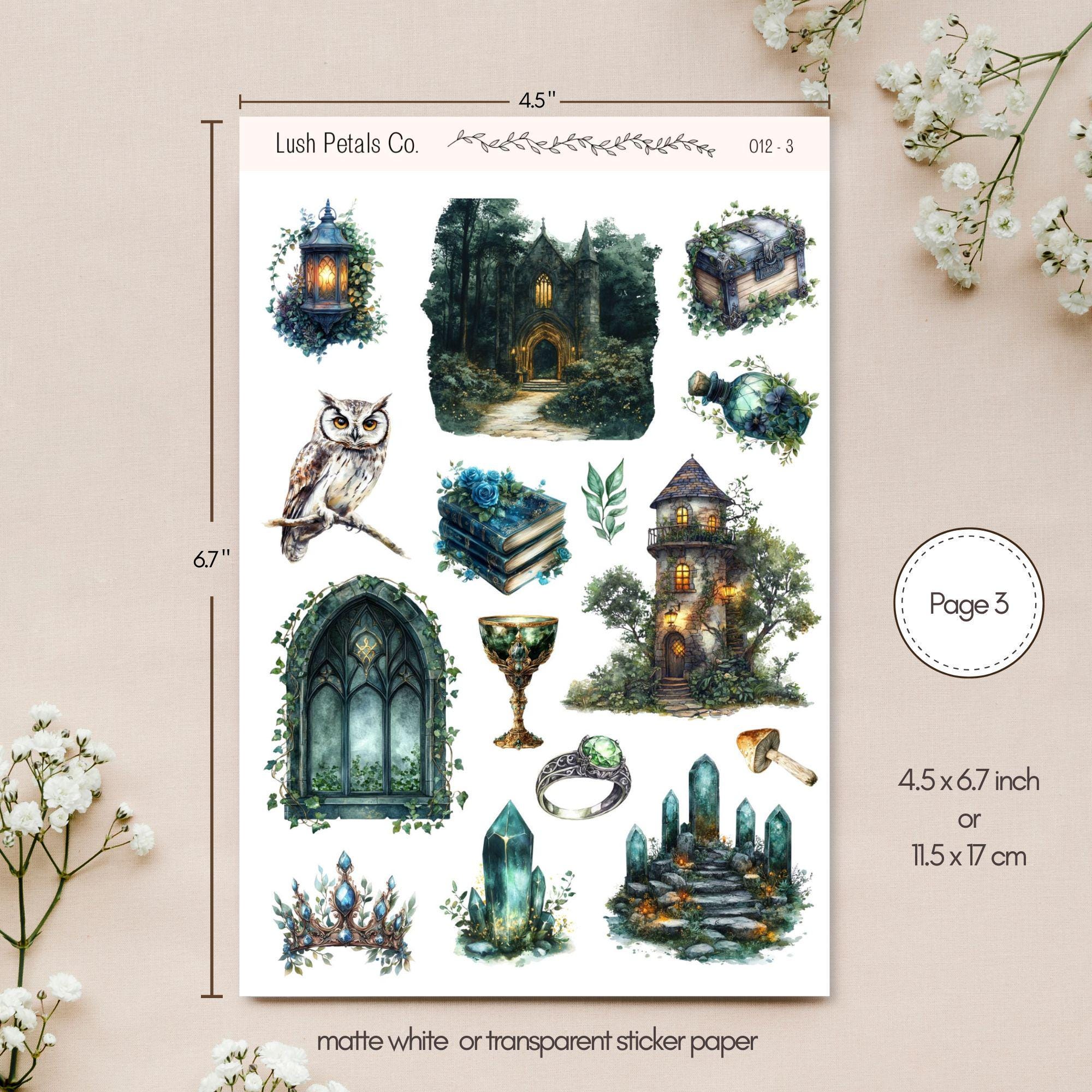 Enchanted Forest Elf Sticker Sheets, Fantasy Scrapbooking Planner, Card ...