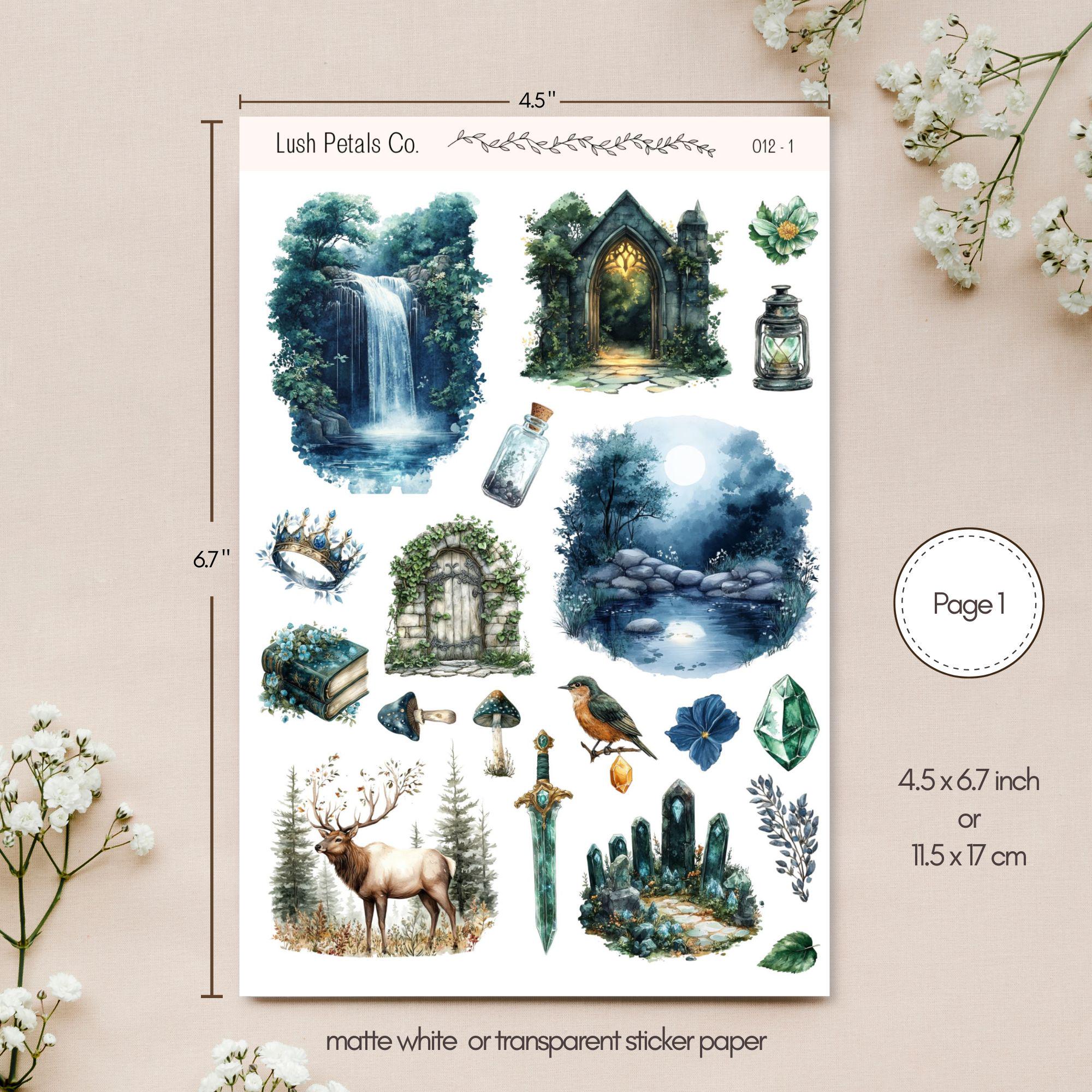 Enchanted Forest Elf Sticker Sheets, Fantasy Scrapbooking Planner, Card ...