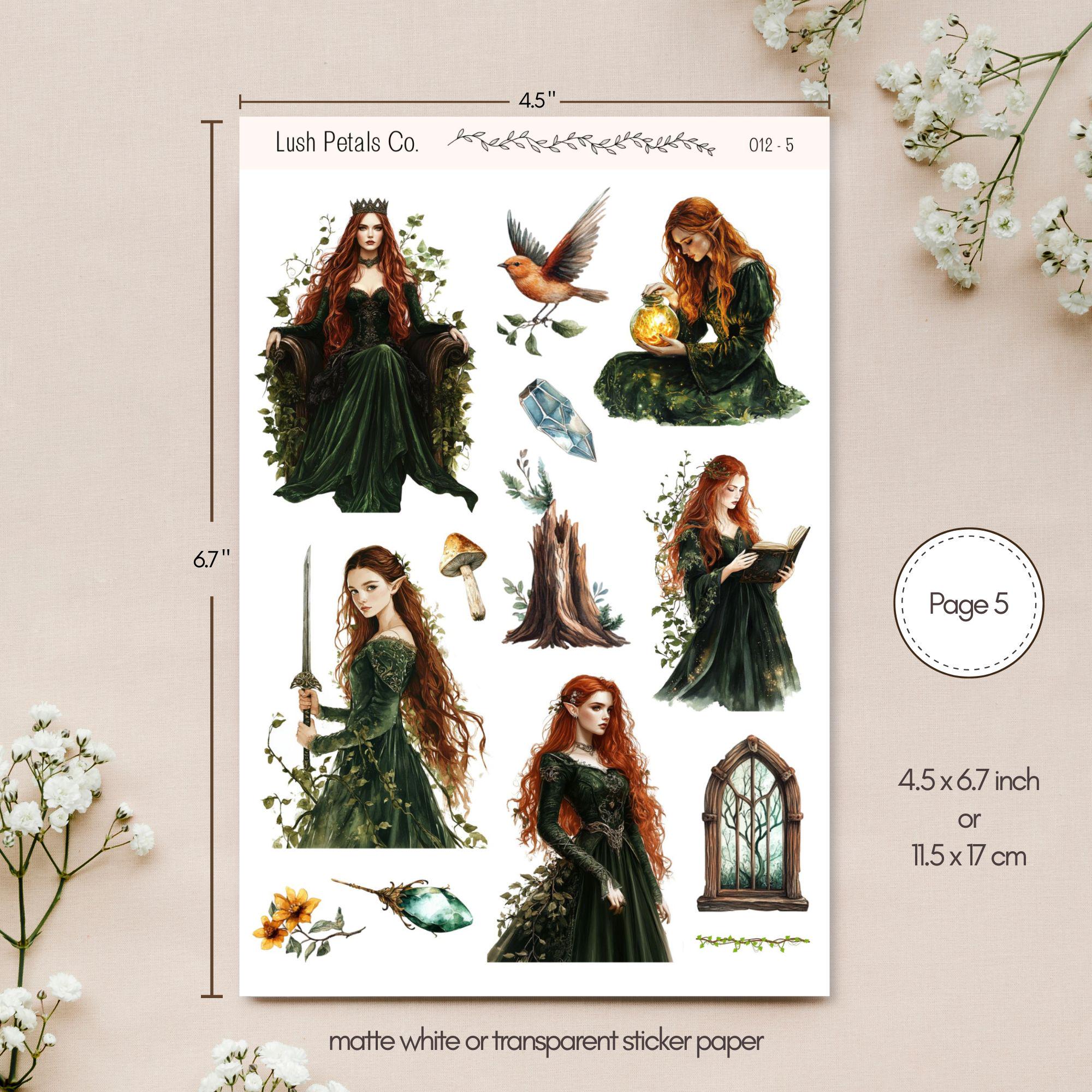 Enchanted Forest Elf Sticker Sheets, Fantasy Scrapbooking Planner, Card ...