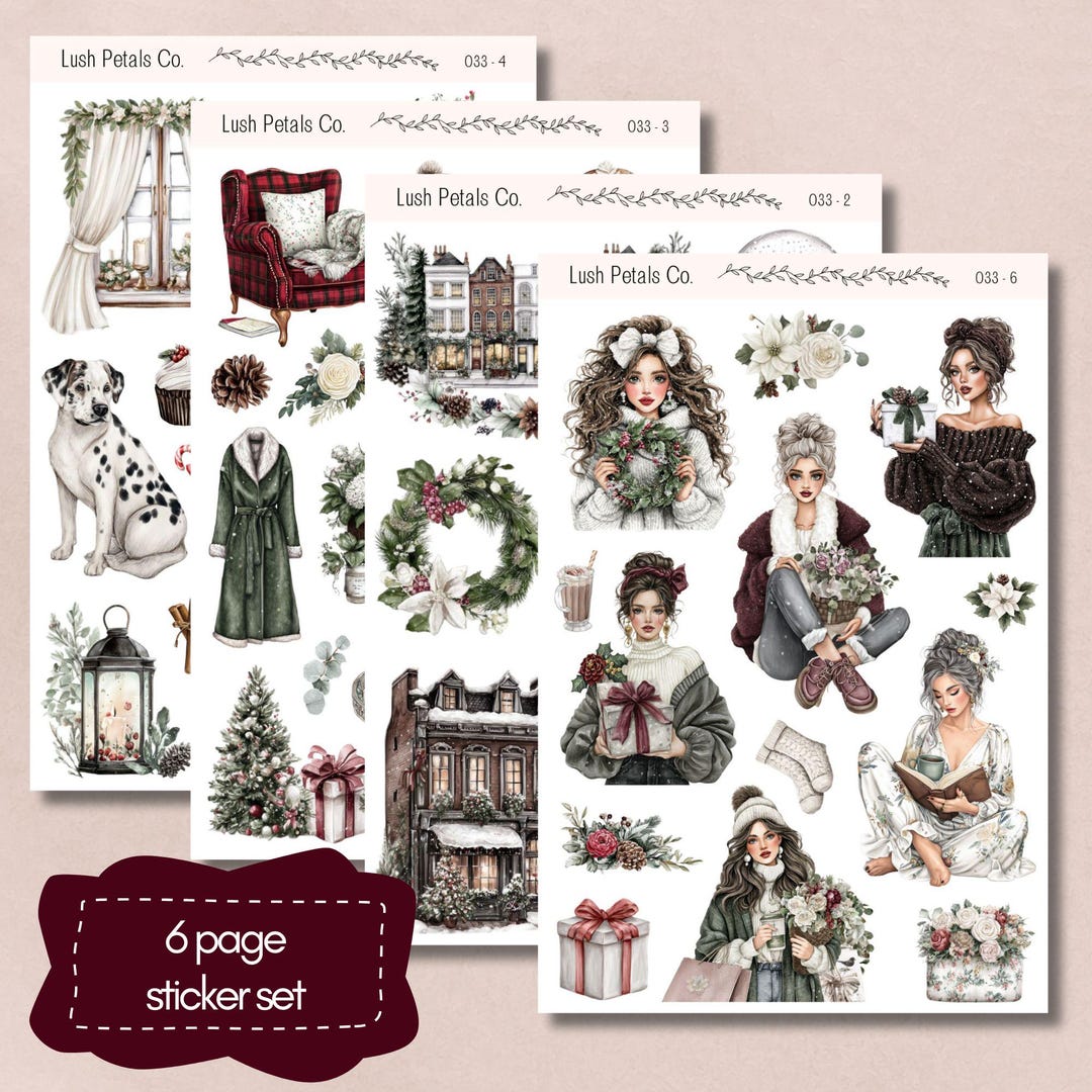 Urban Velvet Christmas Sticker Sheet Pack, Cozy Winter Holiday Stickers ...