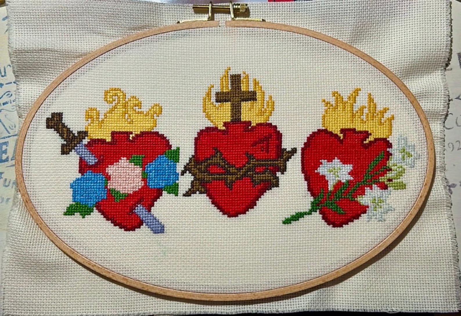 Hearts of the Holy Family Cross Stitch Pattern | Catholic Cross Stitch ...