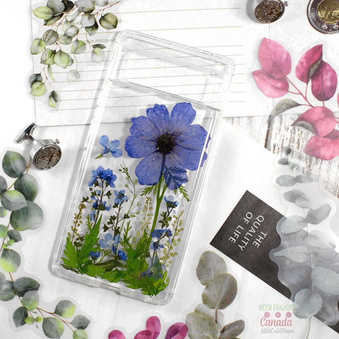 Pressed Blue Flower Phone Case: Handmade Floral iPhone & Samsung Cover ...