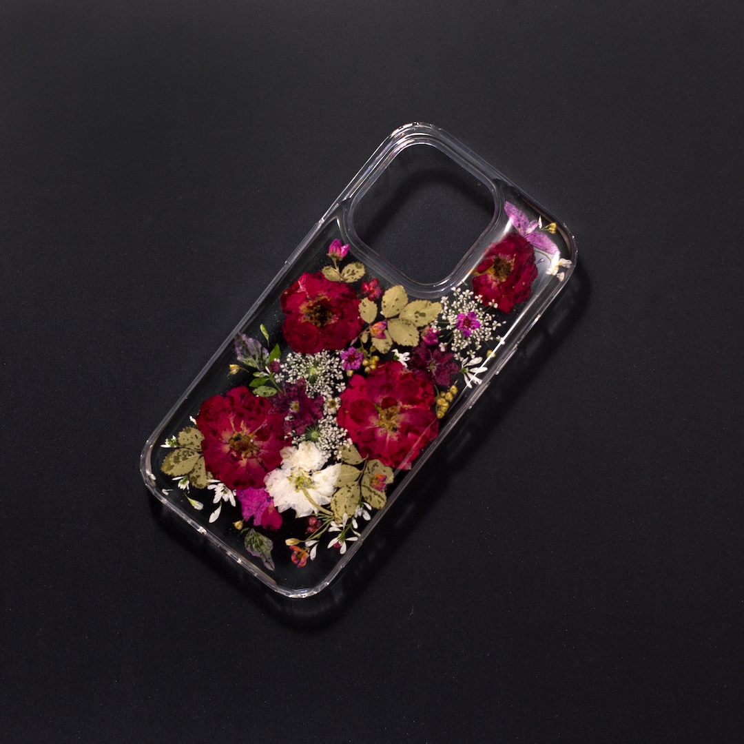 Red Rose Phone Case, Real Pressed Flower Resin Cover, Burgundy ...