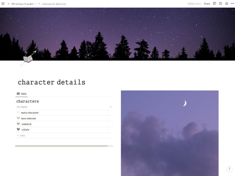 Ultimate Writing Tracker Notion Template Hazy Twilight Theme Story ...
