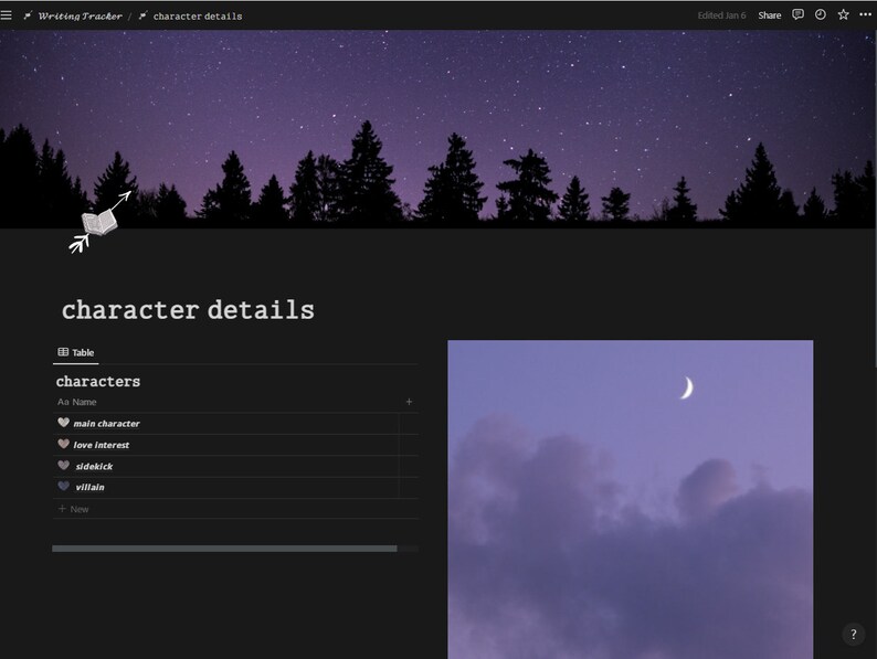 Ultimate Writing Tracker Notion Template Hazy Twilight Theme Story ...