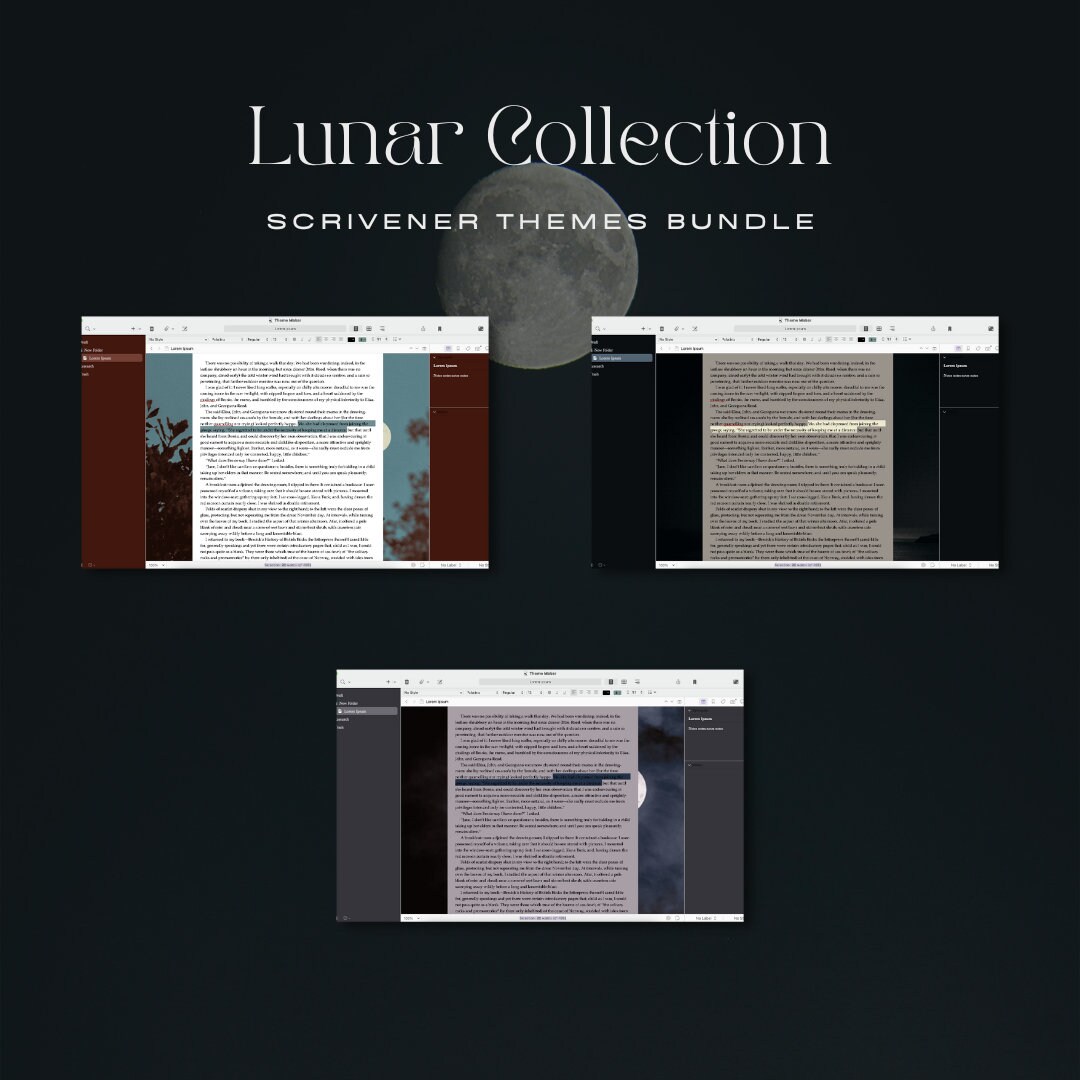Lunar Collection Scrivener Themes | 3 Scrivener Themes Bundle | Mac OS ...