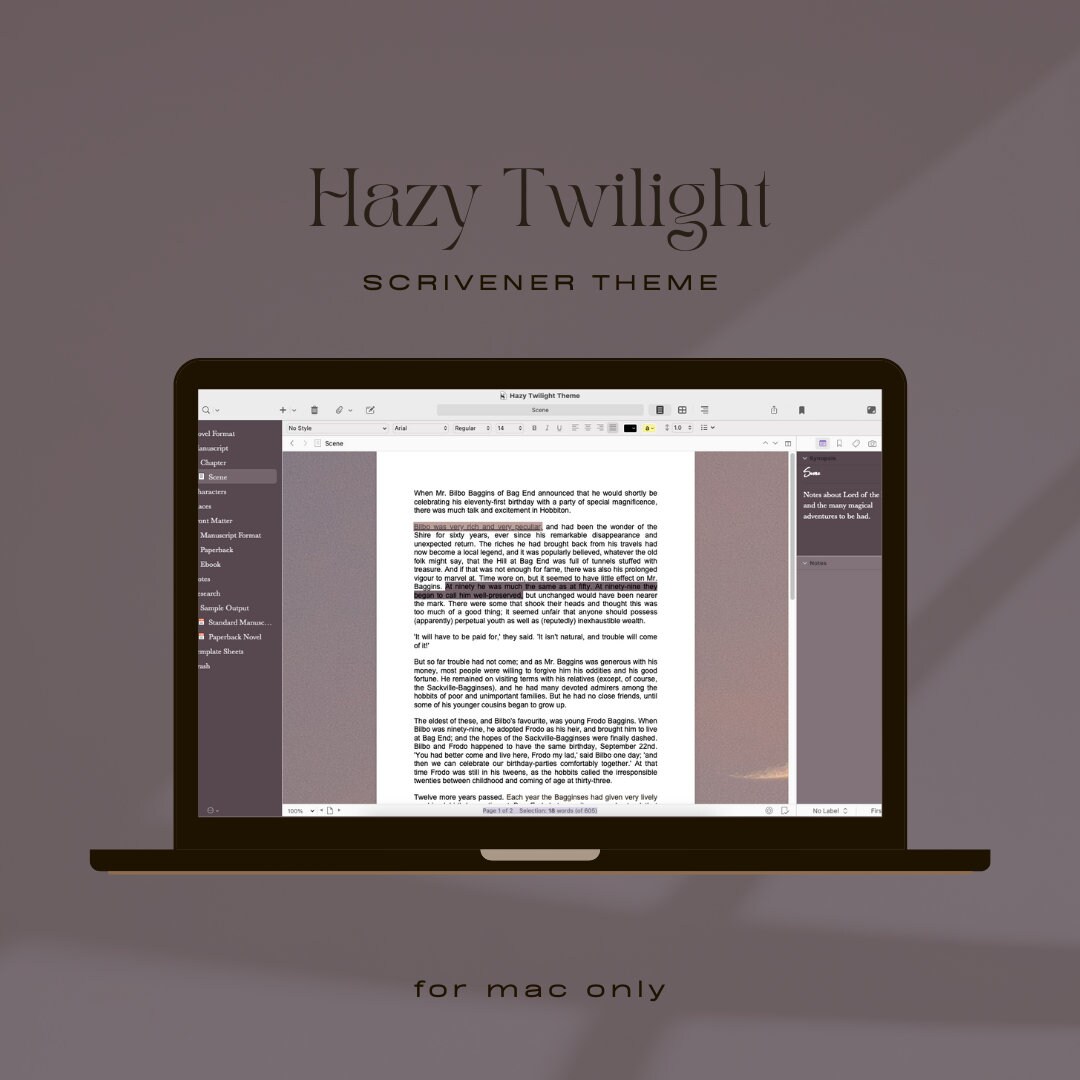 Hazy Twilight Scrivener Theme | Scrivener Themes | Mac OS - Etsy