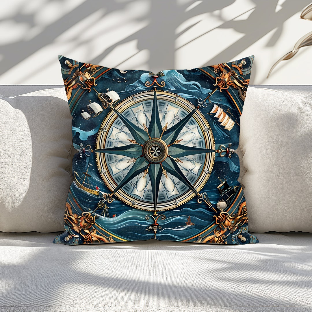 Nautical Square Throw Pillow, Nautical Bedding, Decorative Pillow ...