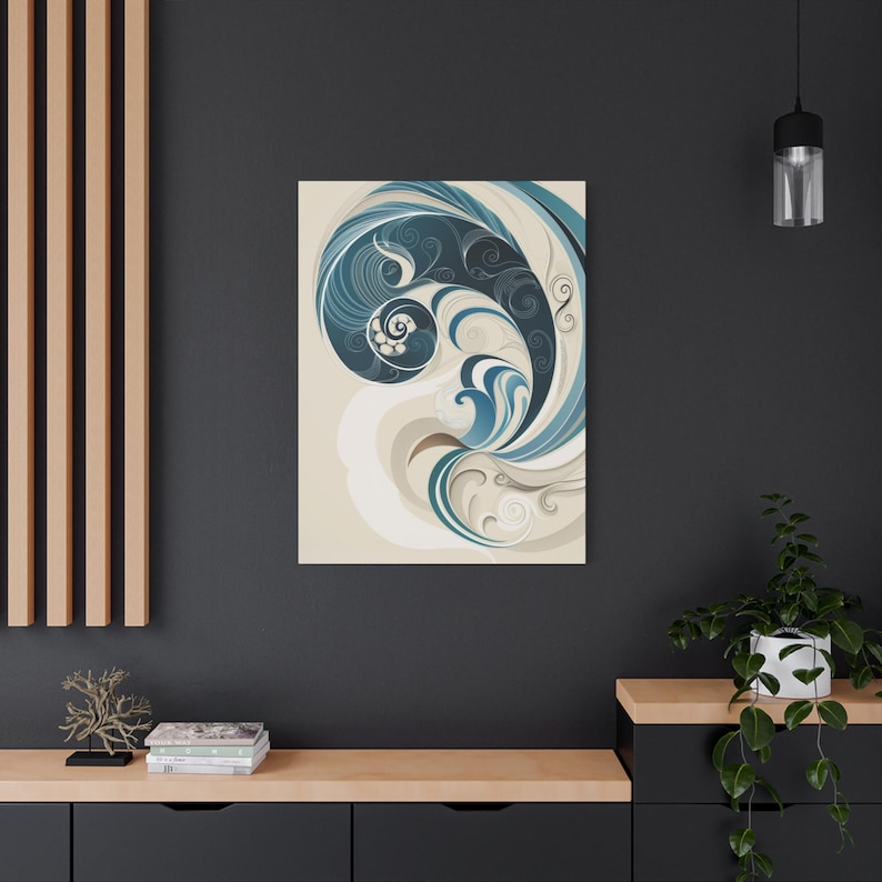 Maori Wave Art Print, Blue Koru Ocean Swirl, Minimalist Coastal Wall ...