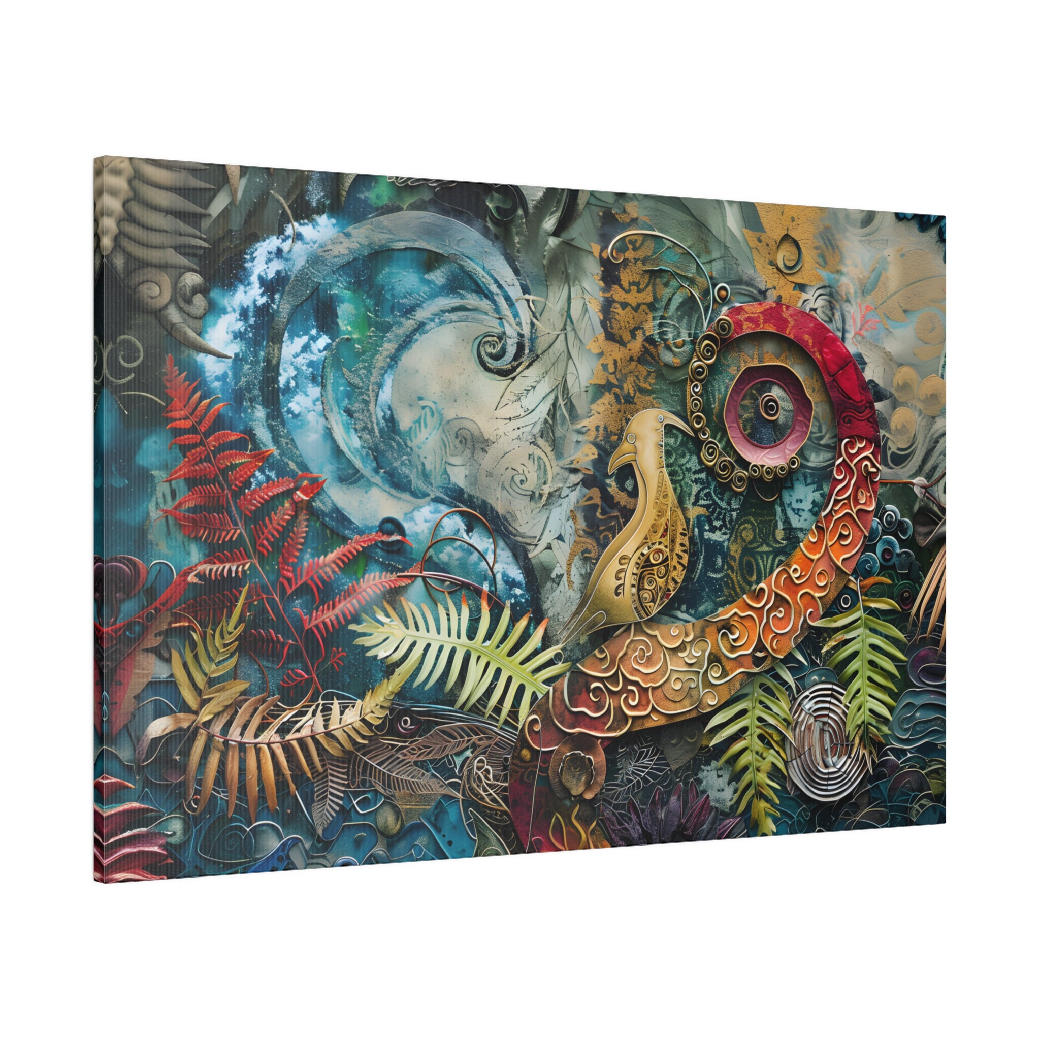 Maori Art, Maori Inspired Mixed Media Collage Canvas, Vibrant Nature ...