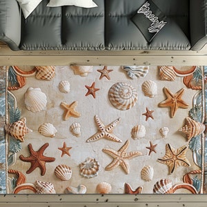Seashell Beach Themed Rug - Starfish Area Rug, Nautical Living Room ...