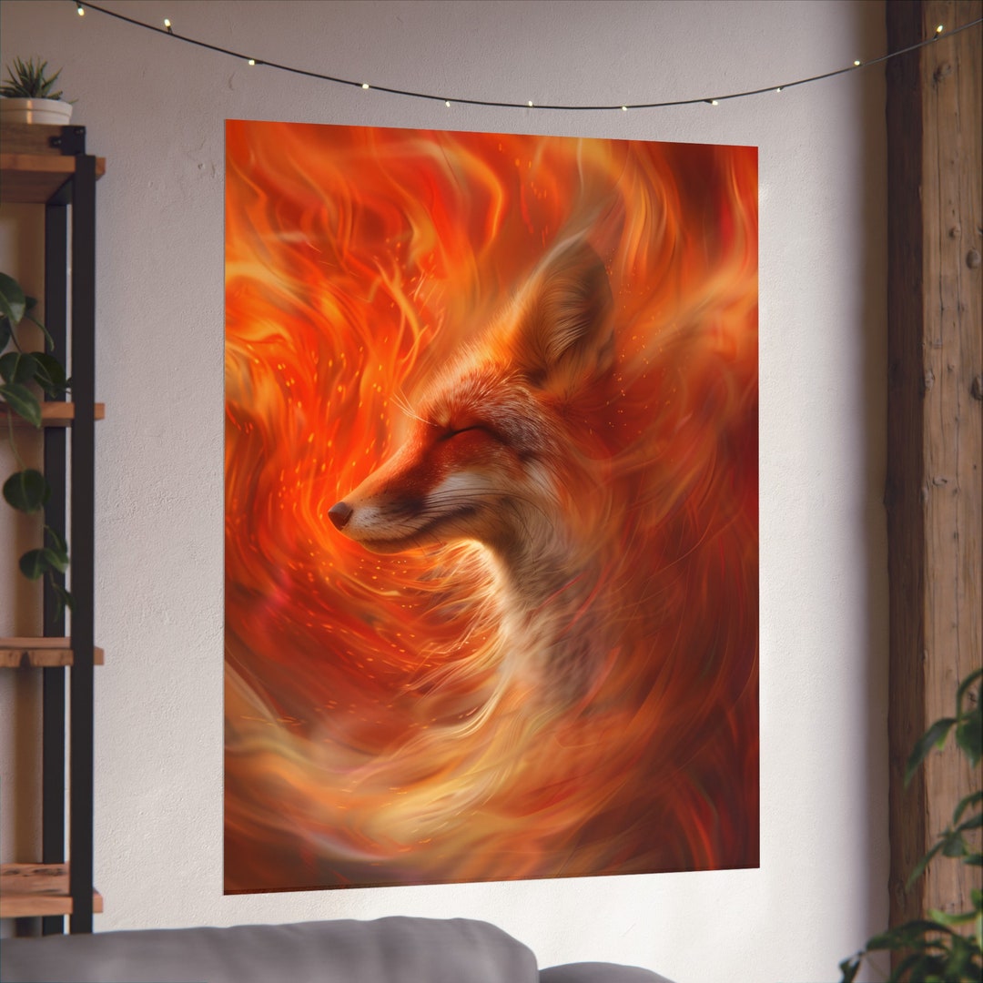 Inuit Inspired Red Fox Artwork, Fox Spirit Animal Poster Vertical Matte ...