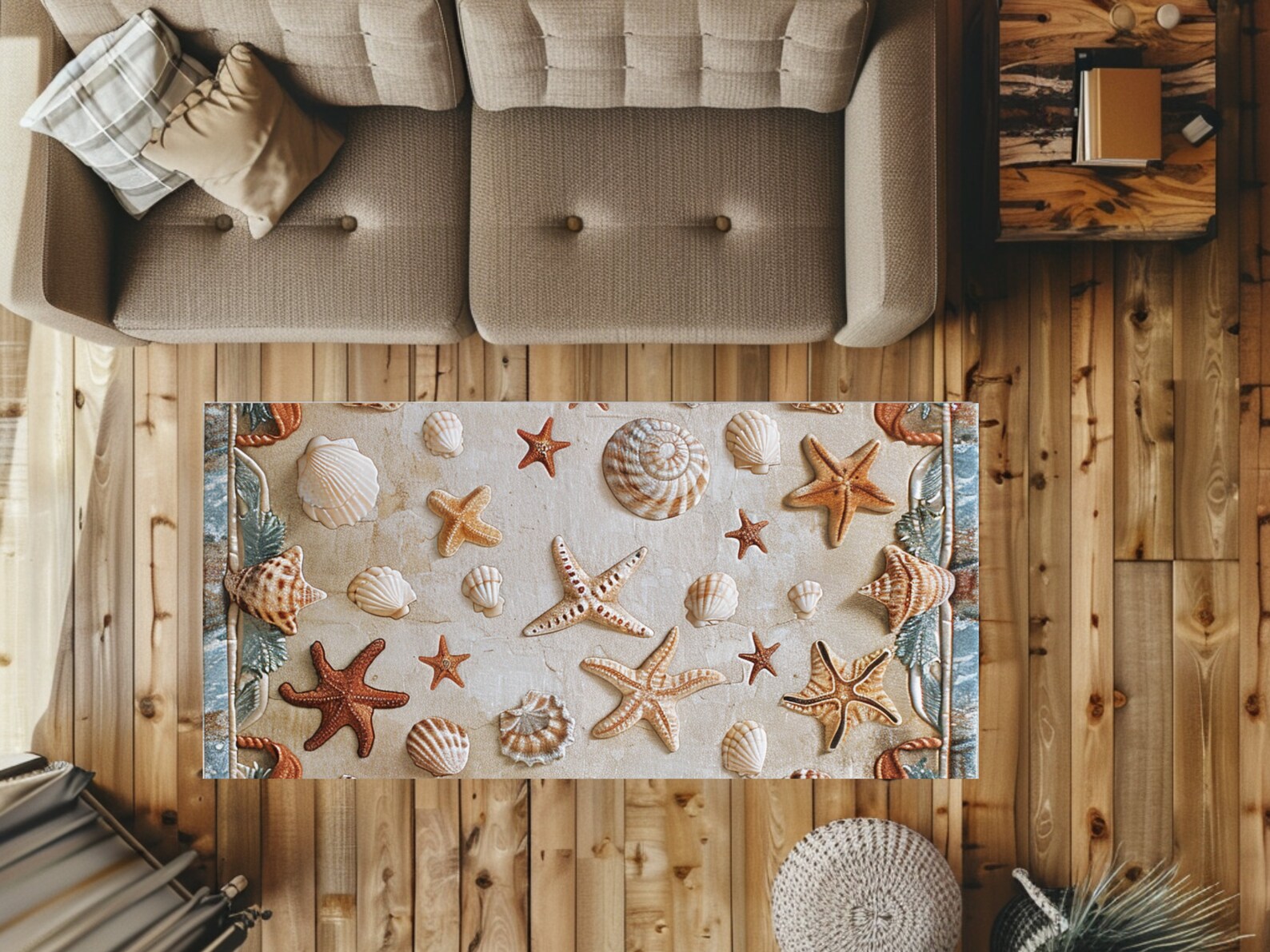 Seashell Beach Themed Rug - Starfish Area Rug, Nautical Living Room ...