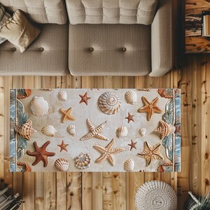 Seashell Beach Themed Rug - Starfish Area Rug, Nautical Living Room ...