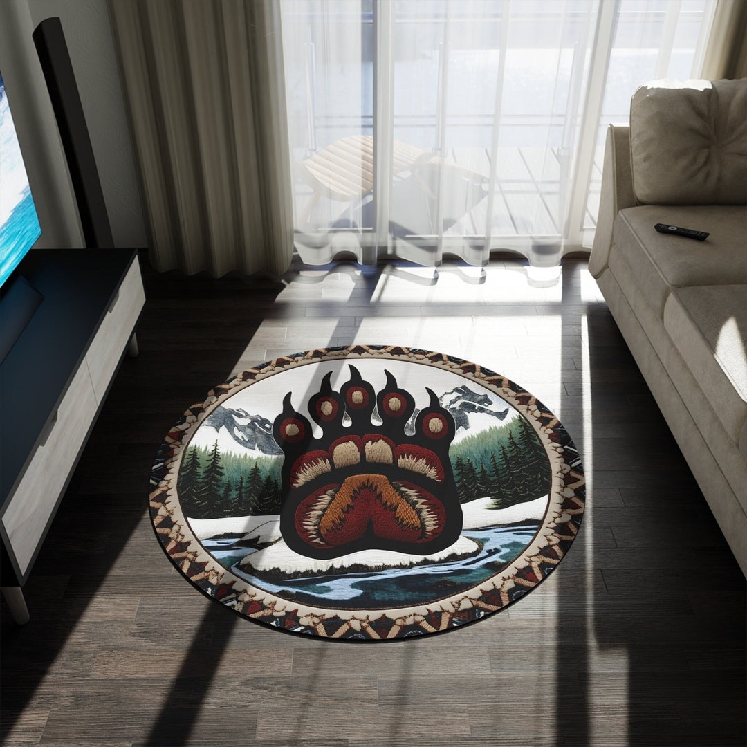 Bear Paw Round Rug, Native American Carpet, Tribal Rug, Native American ...