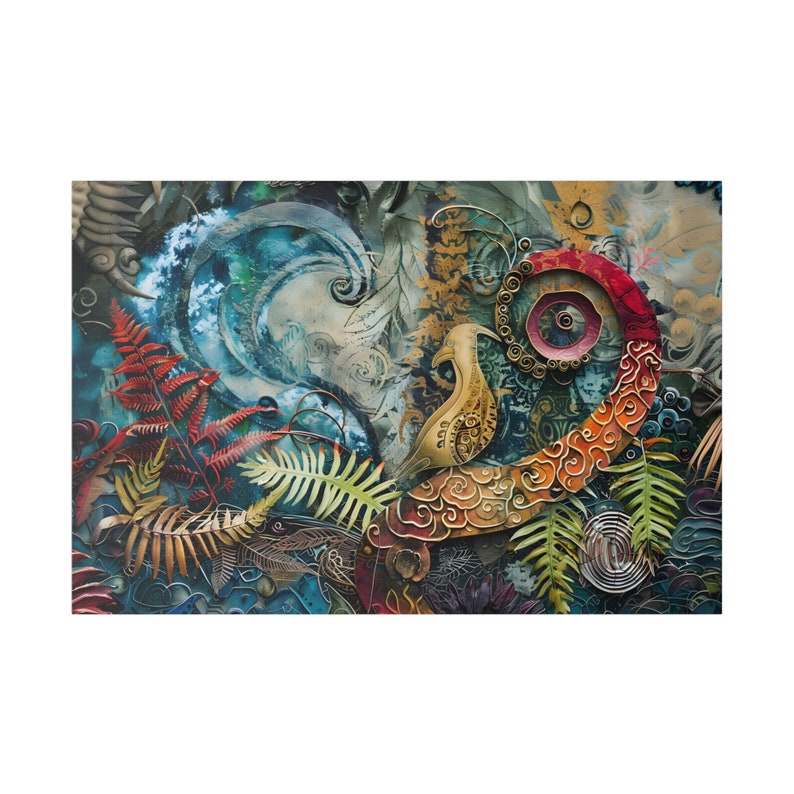 Maori Art, Maori Inspired Mixed Media Collage Canvas, Vibrant Nature ...