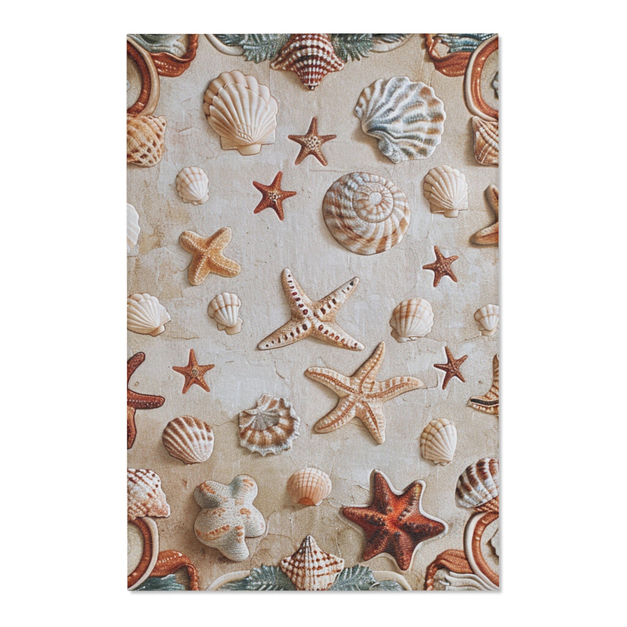 Seashell Beach Themed Rug - Starfish Area Rug, Nautical Living Room ...