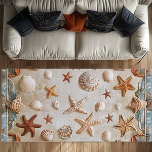 Seashell Beach Themed Rug - Starfish Area Rug, Nautical Living Room ...