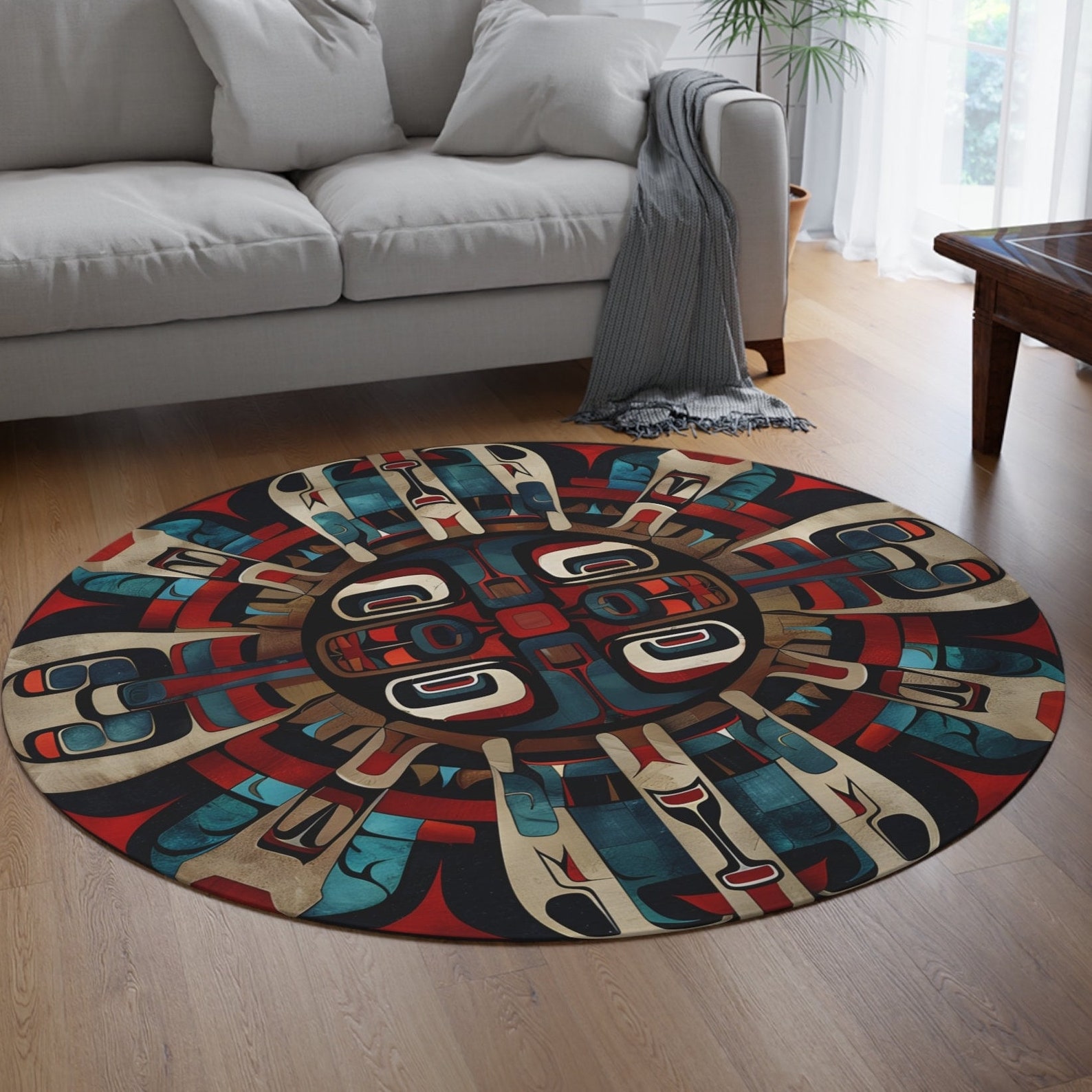 Tlingit Art Round Rug, Haida & Coast Salish Tribal Design, Indigenous ...