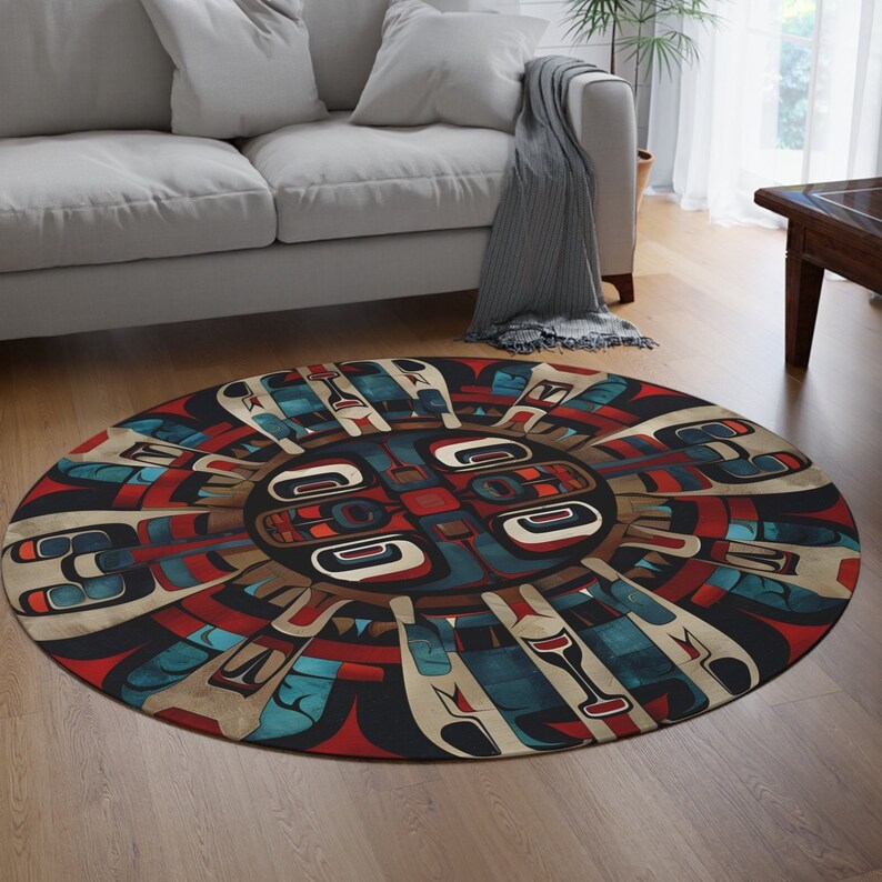 Native American Rug Pacific Northwest Navajo Round Rug, Indigenous ...