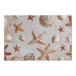Seashell Beach Themed Rug - Starfish Area Rug, Nautical Living Room ...