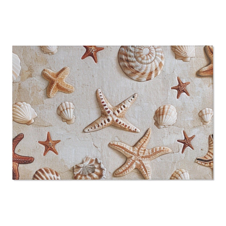 Seashell Beach Themed Rug - Starfish Area Rug, Nautical Living Room ...