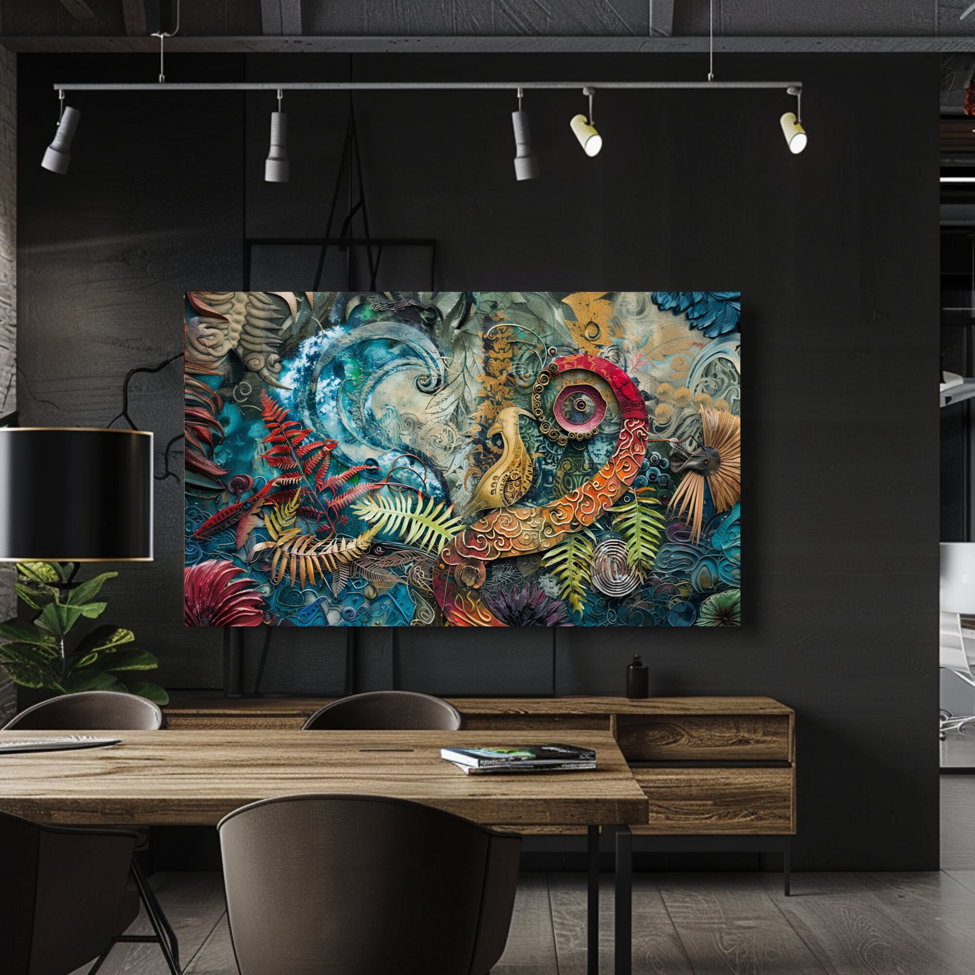 Maori Art, Maori Inspired Mixed Media Collage Canvas, Vibrant Nature ...