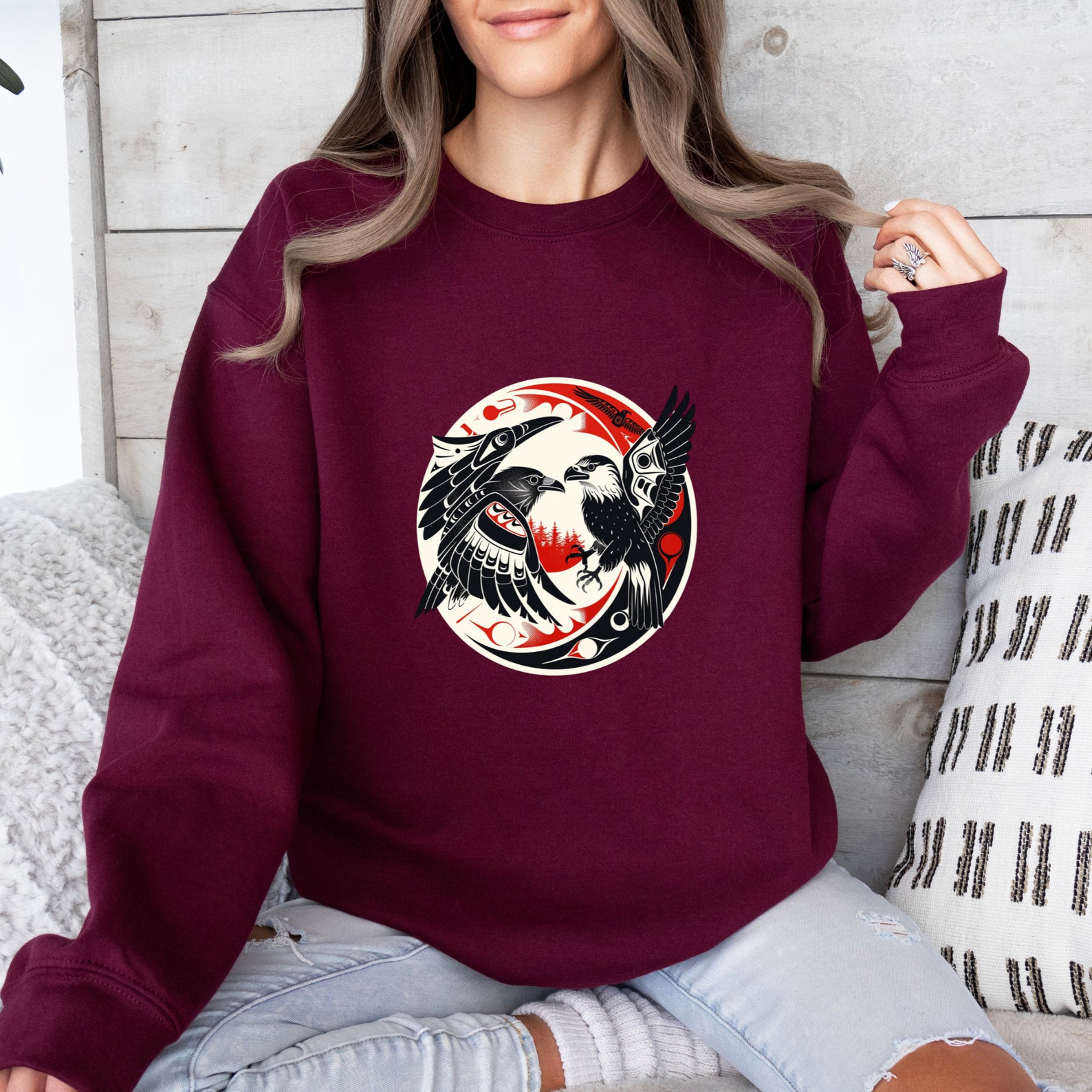 Pacific Northwest Raven and Eagle Sweater, Tlingit Tribal Art ...