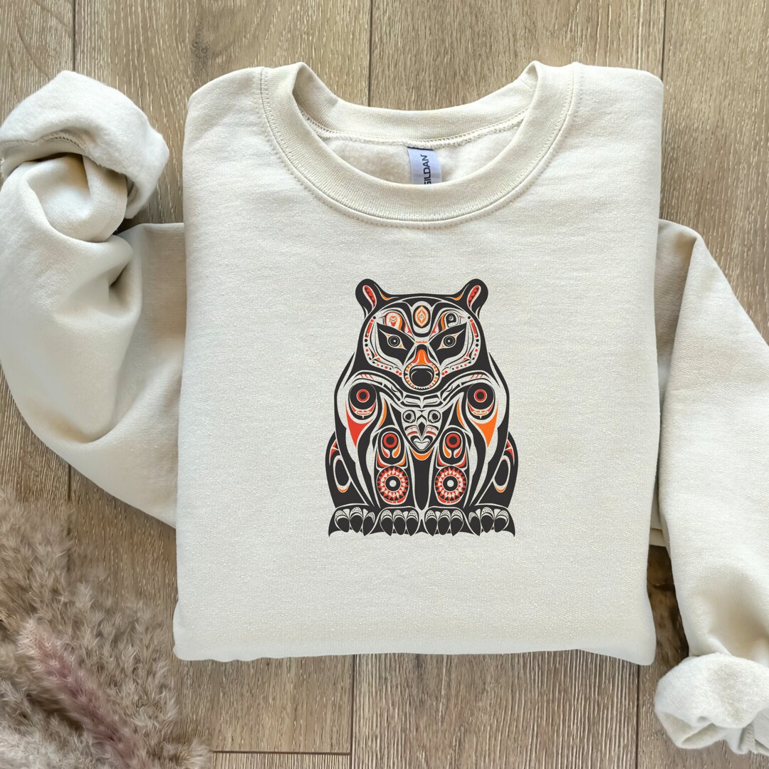 Metis Haida Sweatshirt, Indigenous Tribal Bear Sweatshirt, Native ...