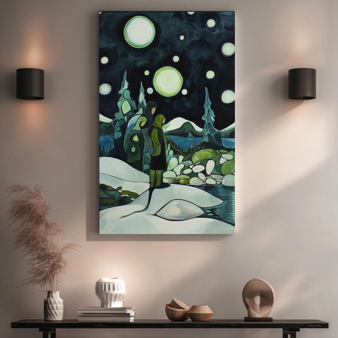 Inuit Alaskan Northern Lights Canvas, Indigenous Art, Night Sky Wall ...