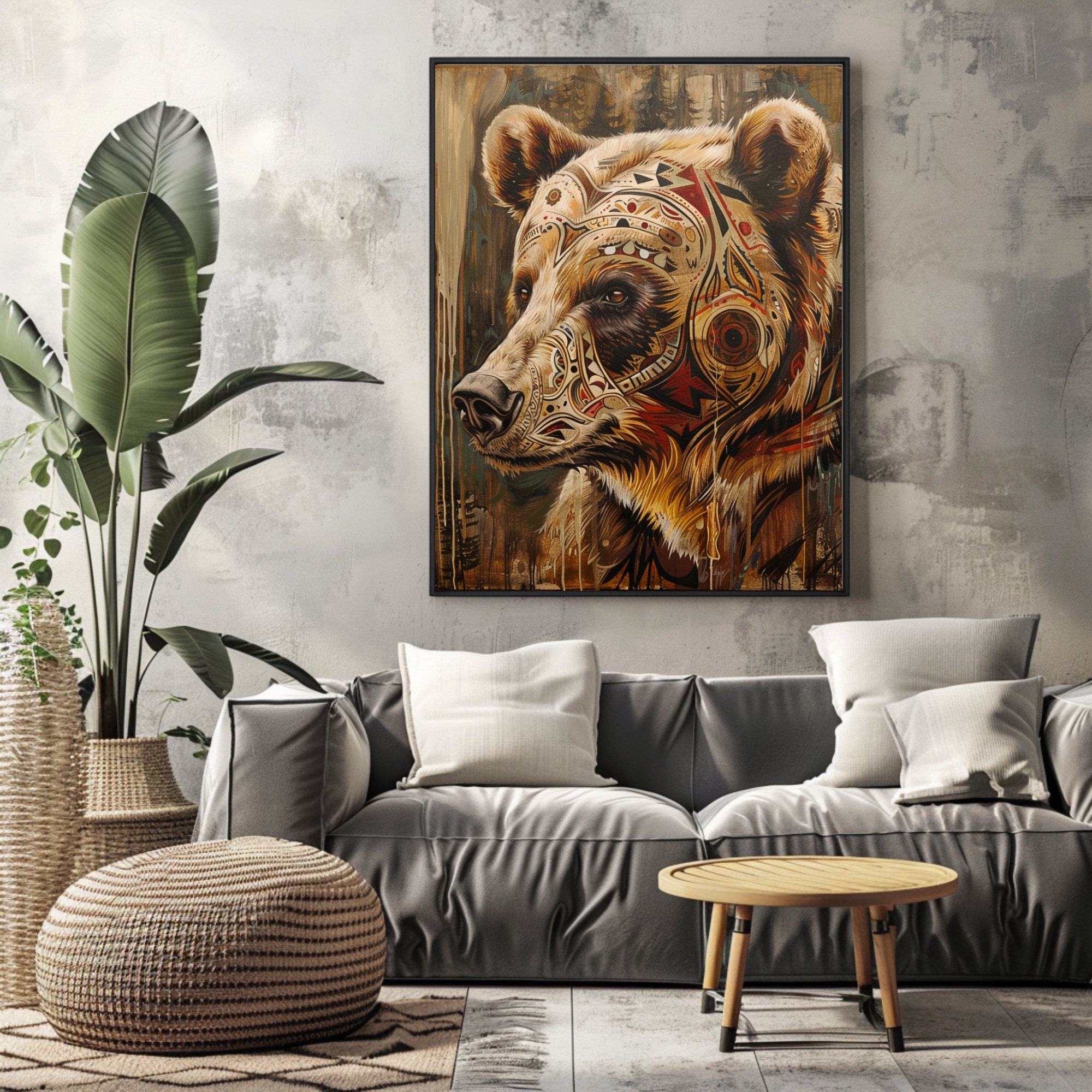 Tribal Art Bear Spirit Animal, Native American Wall Decor, Tribal ...