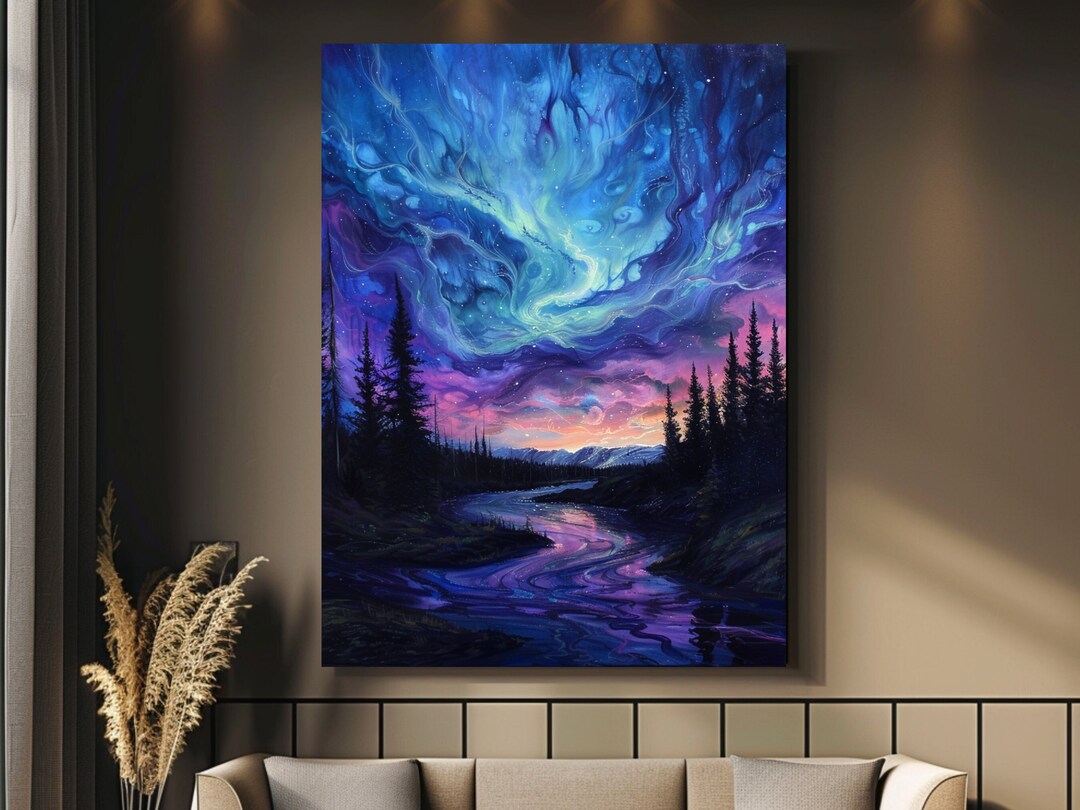Aurora Borealis Art Print, Northern Lights Painting, Alaska Inspired ...