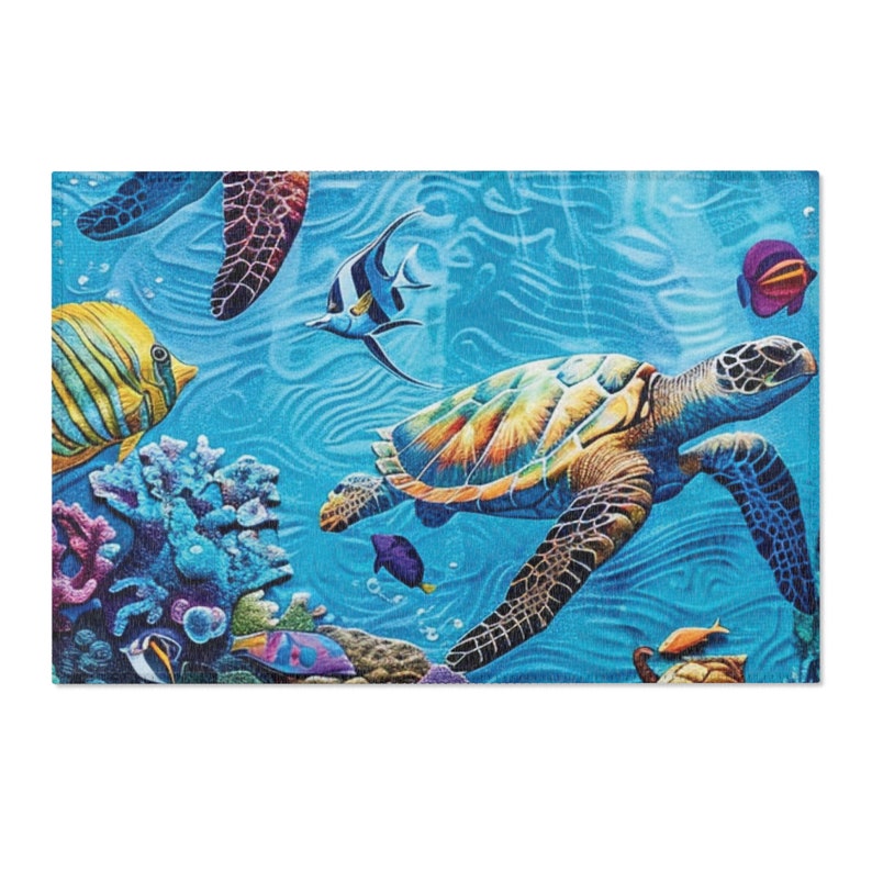 Sea Turtle Area Rug, Coastal Ocean Theme Rug, Nautical Home Decor, Sea ...