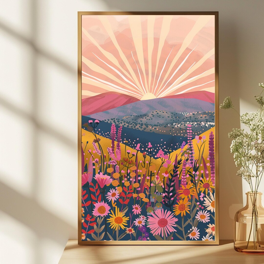 Wildflower Landscape, Boho Floral Wall Art, Cottagecore Landscape ...