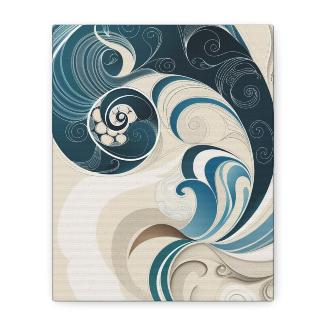 Maori Wave Art Print, Blue Koru Ocean Swirl, Minimalist Coastal Wall ...
