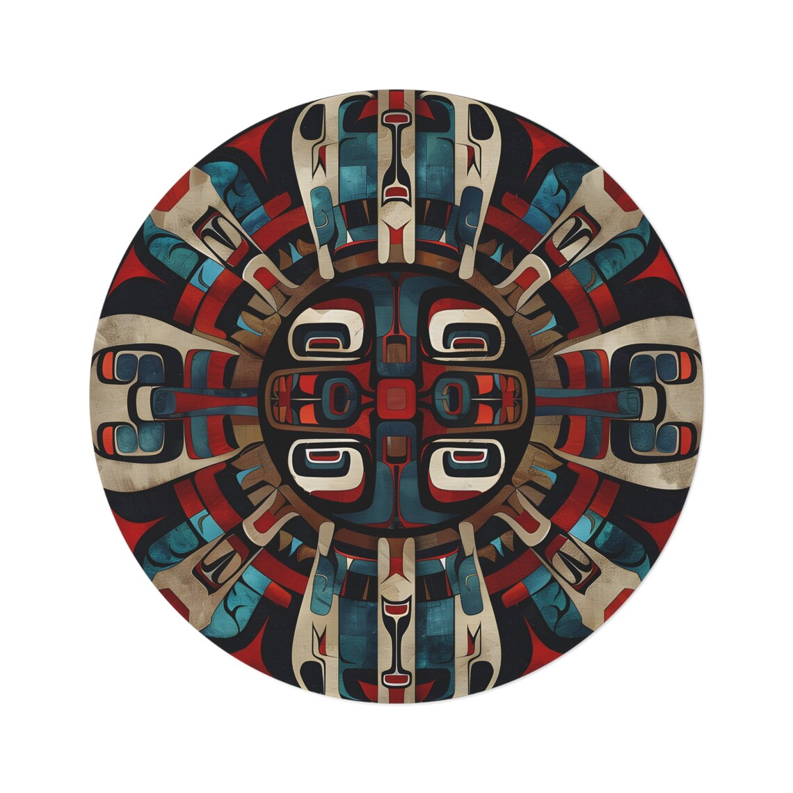 Tlingit Art Round Rug, Haida & Coast Salish Tribal Design, Indigenous ...