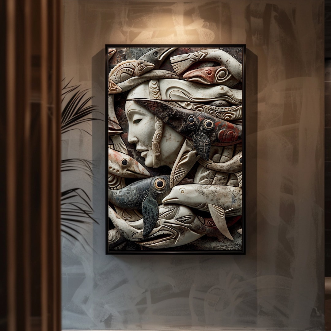 Sedna & Marine Animals Art Print - Inuit Inspired Soapstone Poster ...