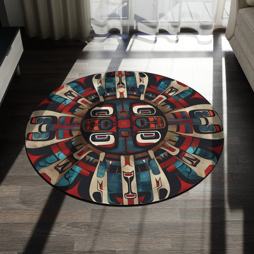 Tlingit Art Round Rug, Haida & Coast Salish Tribal Design, Indigenous ...