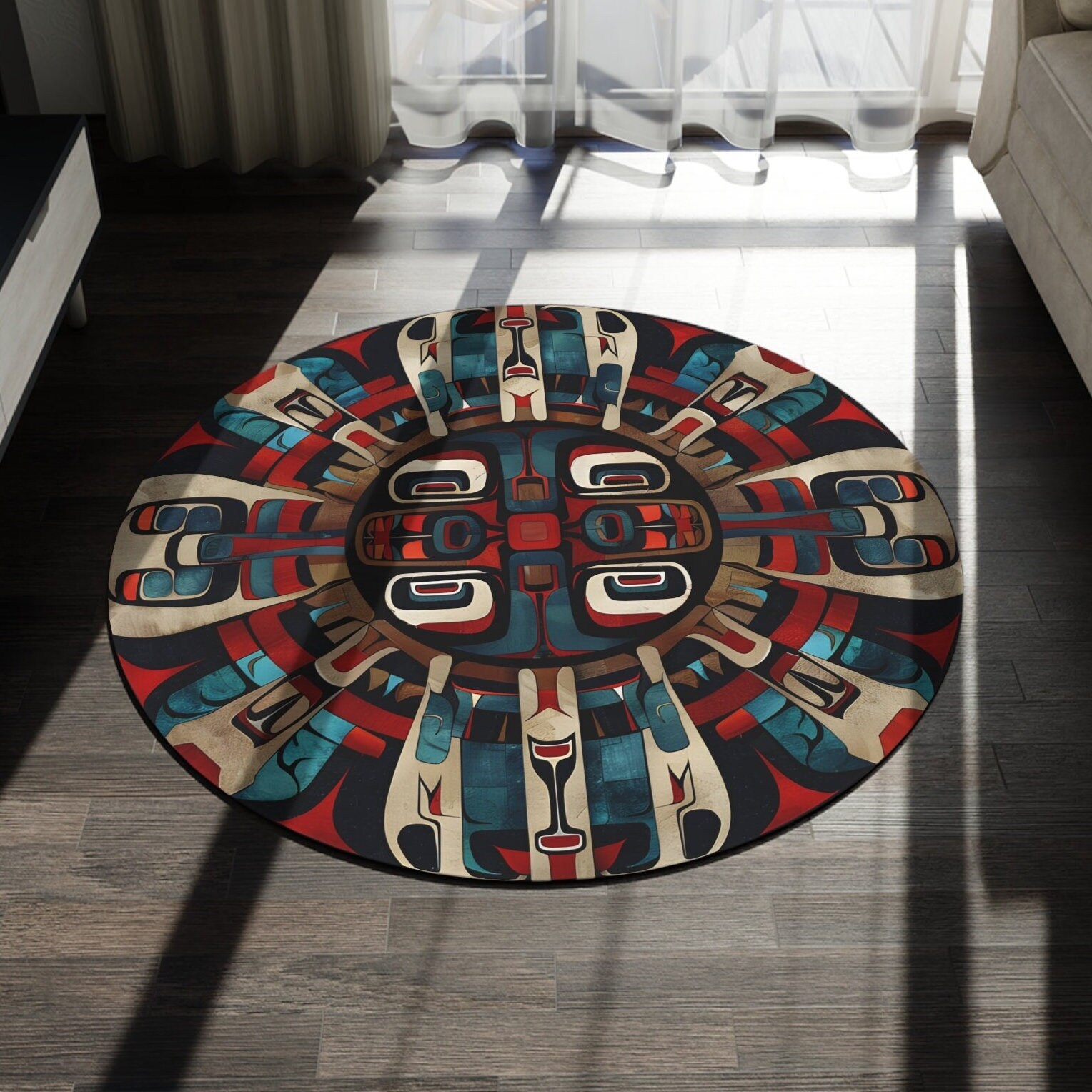 Native American Rug Pacific Northwest Navajo Round Rug, Indigenous ...