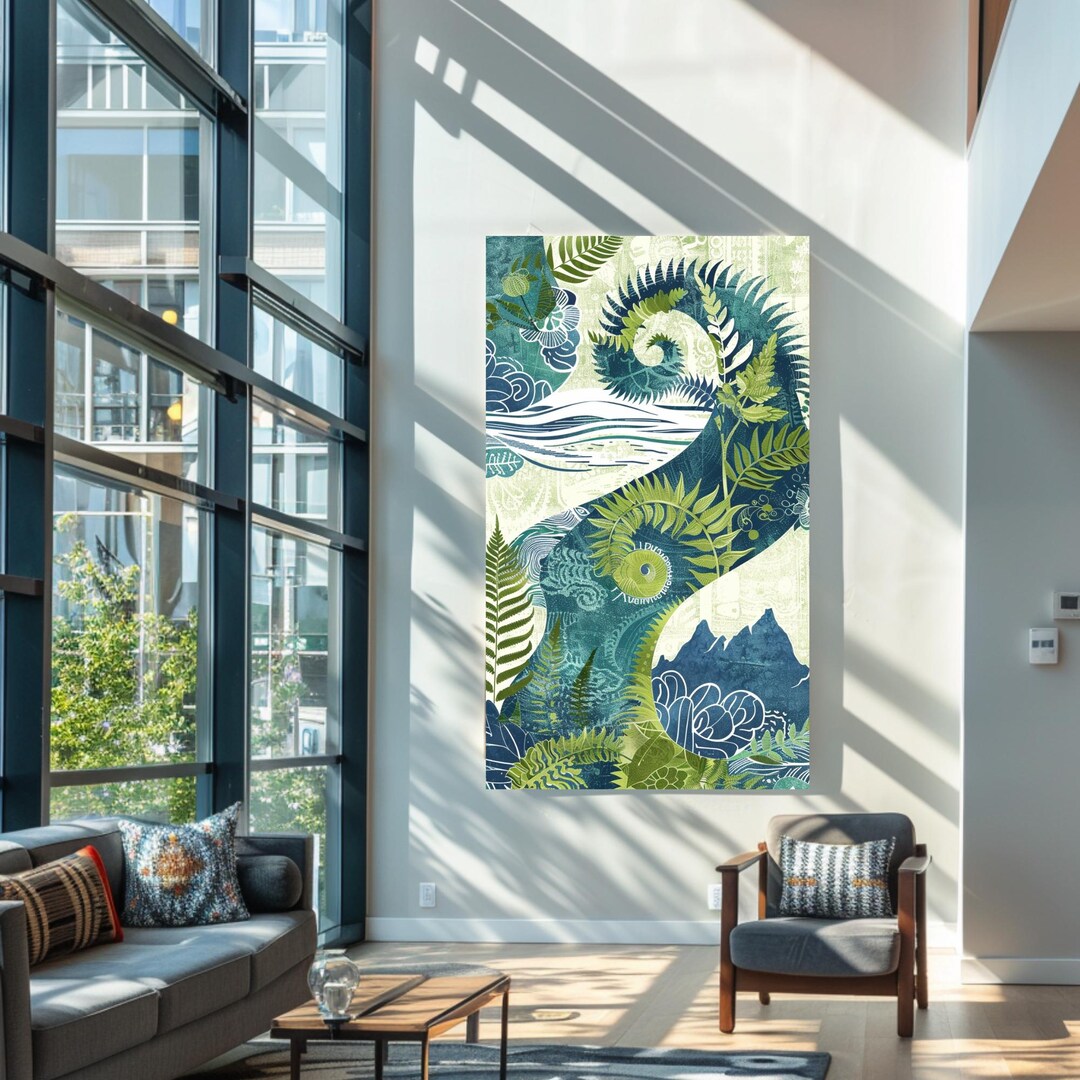New Zealand Art Print, Maori Inspired Landscape Wall Decor, Botanical ...