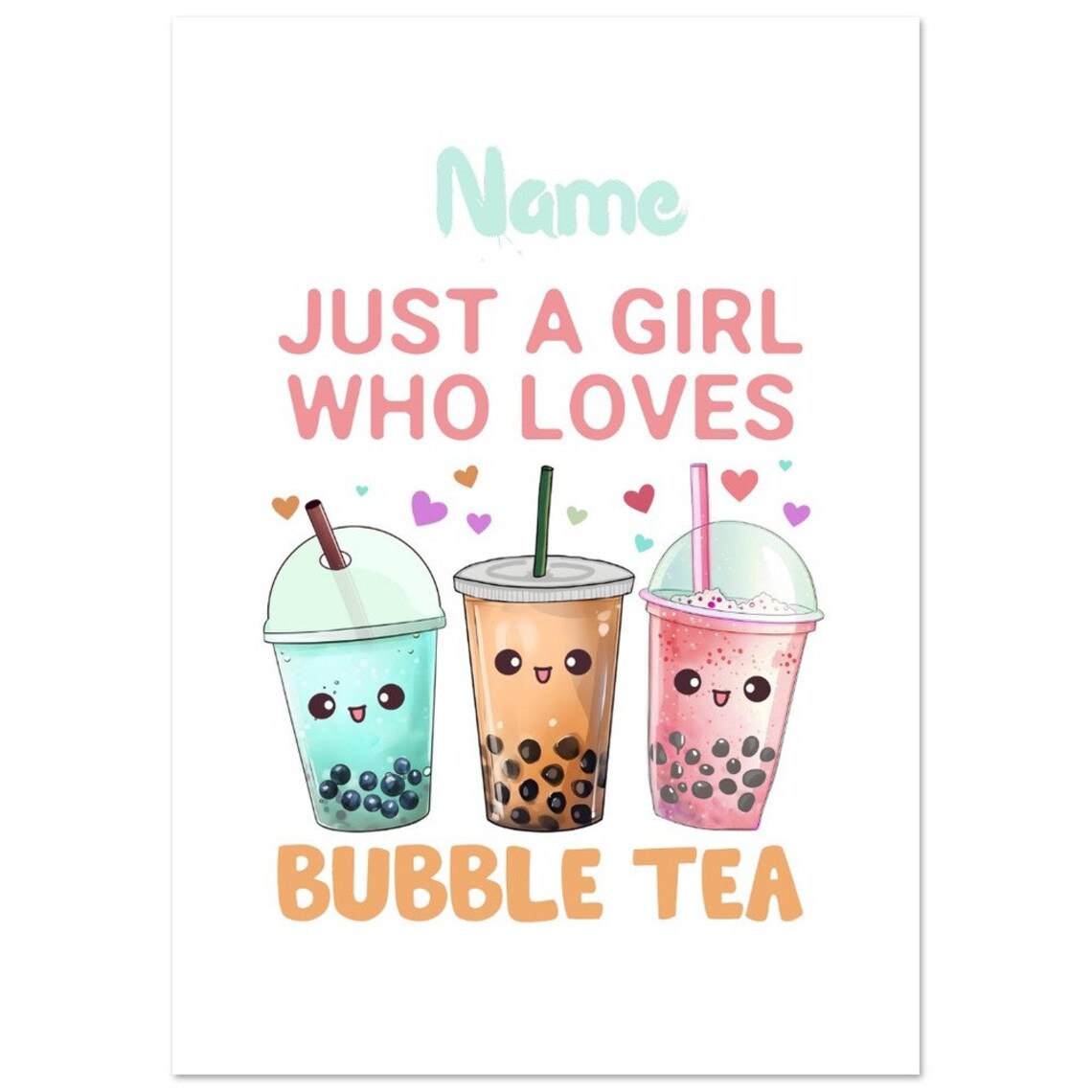 Personalised Bubble Tea Lover's Print, Bubble Tea Print, Bubble Tea ...