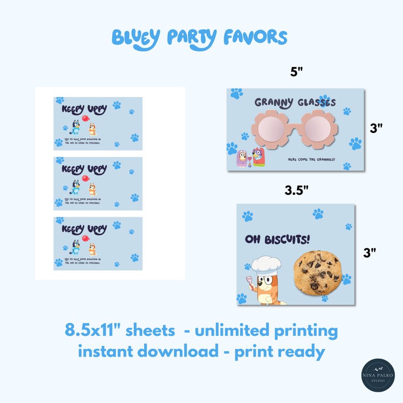 Bluey Keepy Uppy Party Favor Printable, Boy Birthday Party Gift Bags ...