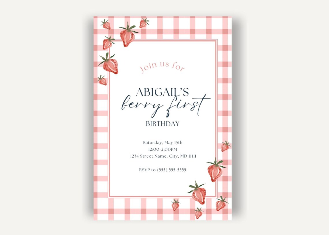 Berry Themed First Birthday Digital Birthday Invitation CANVA Template ...