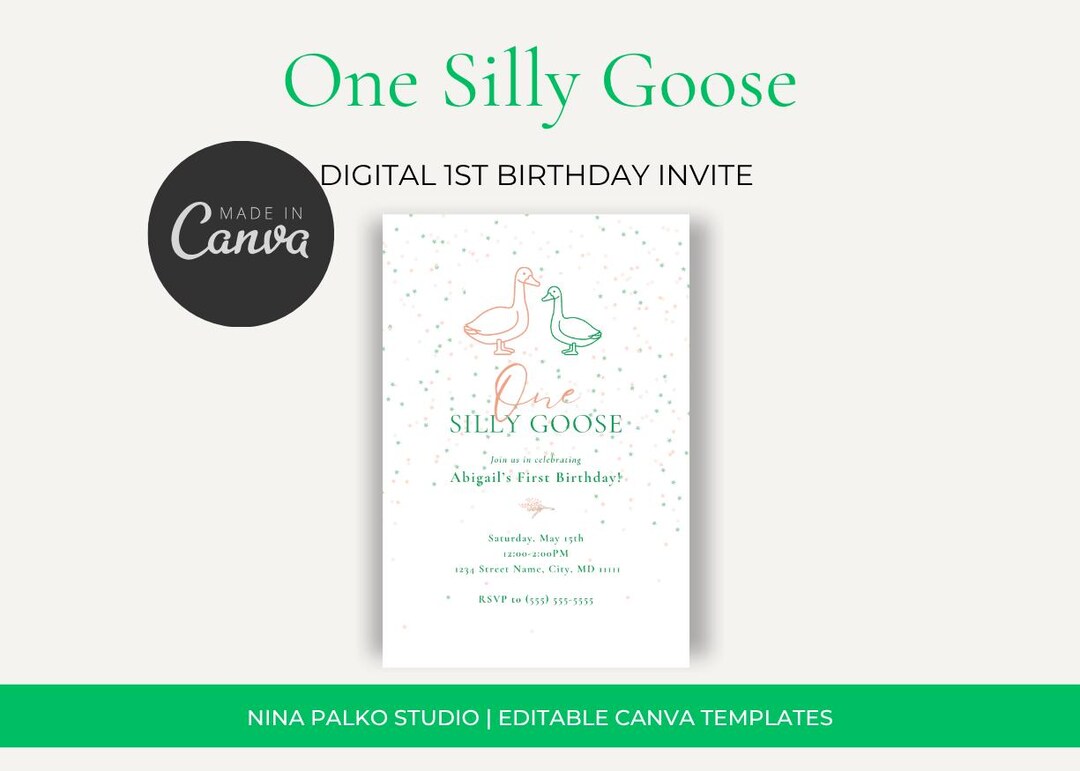 Silly Goose Birthday Invitation: Animal Theme, Editable Canva Template ...