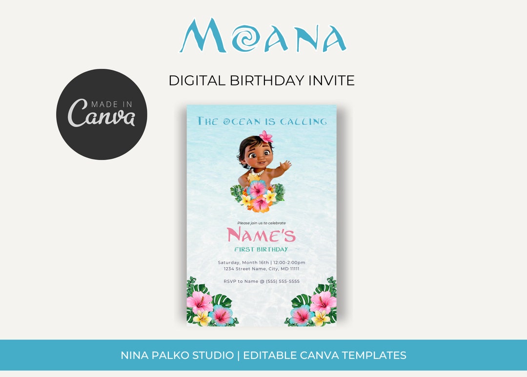 Moana Digital Birthday Invitation CANVA Template, Moana Birthday ...